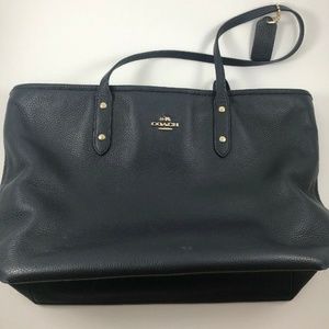 Coach | Bags | Coach Navy Blue Purse Tote Pebbled Leather Tote | Poshmark